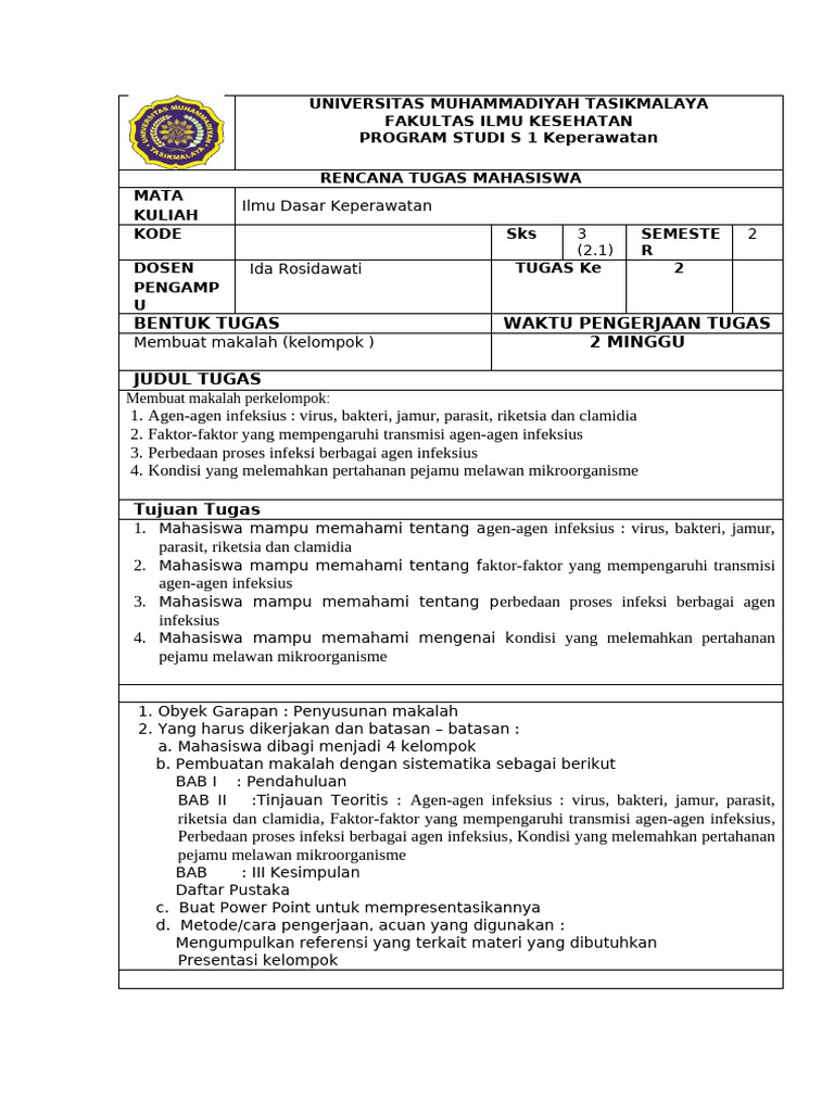 Rancangan Tugas Ke-2 Idk 2024 | PDF
