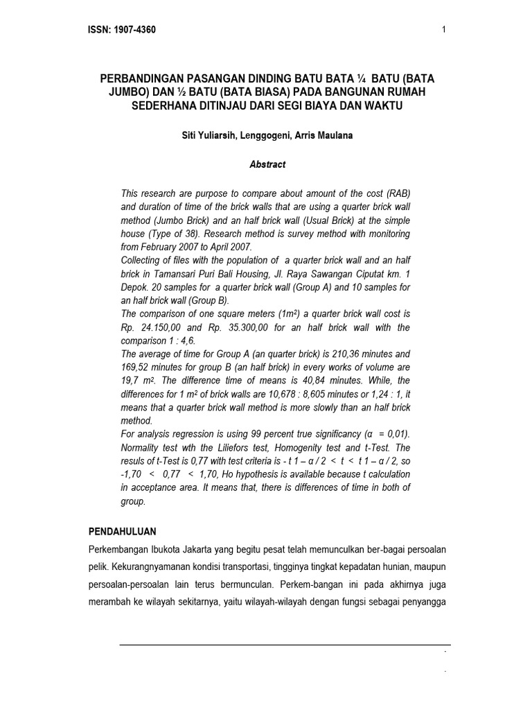 Perbandingan Pasangan Dinding Batu Bata | PDF | Griya & Taman | Teknologi & Rekayasa
