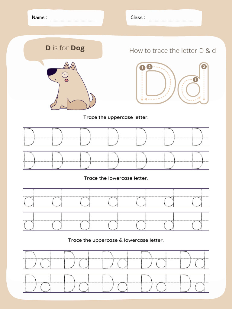 Beige Tracing Letter D For Dog Worksheet | PDF | Arts du langage et ...