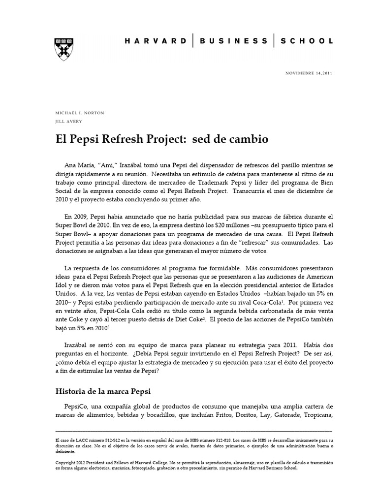 Caso Pepsi Refresh Project | PDF | Pepsi | Coca Cola