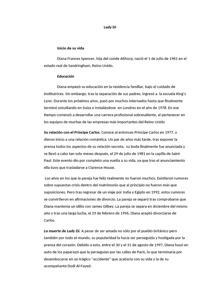 Vida y Legado de Lady Di | PDF | Diana