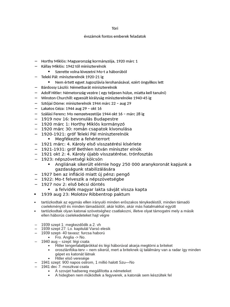 Évszámok Töri Legutolsó Változat | PDF