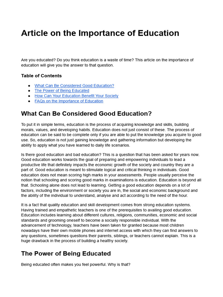 The Impact of Education on Society | PDF | Knowledge | Critical Thinking