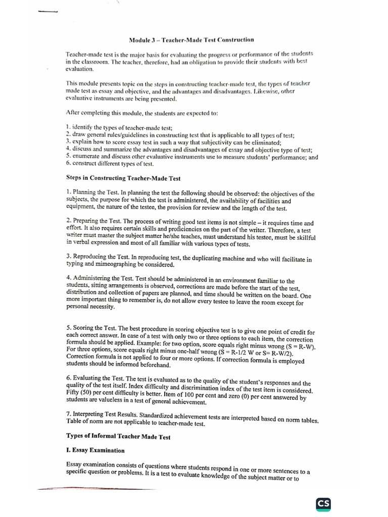 Teacher Made Test Construction | PDF