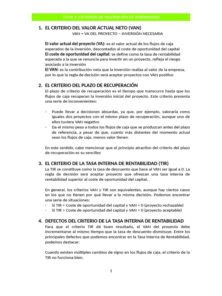 Tema 3 | PDF | Tasa interna de retorno | Economias