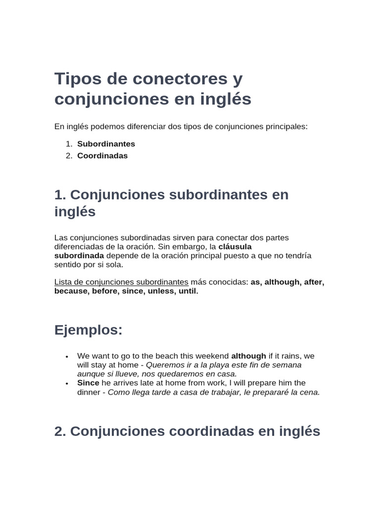 Conjunciones y conectores en inglés | PDF | Sintaxis | Mecánica del ...