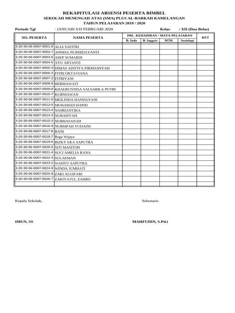 Rekap Absensi Bimbel | PDF