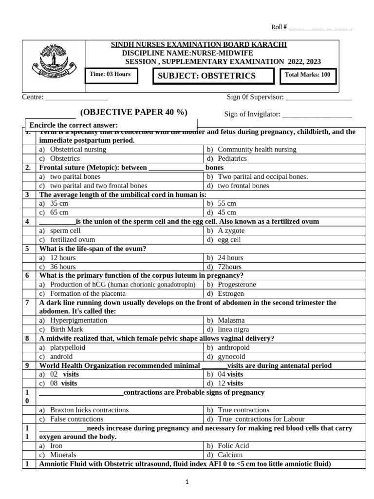 4thy and LHV PAPER OBS Questions 15.11.2023 | PDF | Pregnancy ...