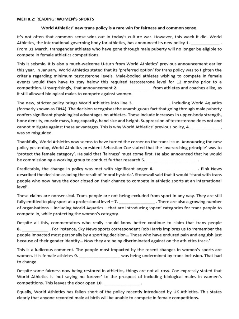 Handout 12 Gaps Women Sports | PDF | Transgender | LGBTQIA+ Studies