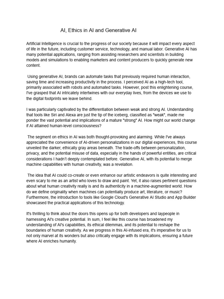 AI, Ethics in AI and Generative AI | PDF | Artificial Intelligence ...