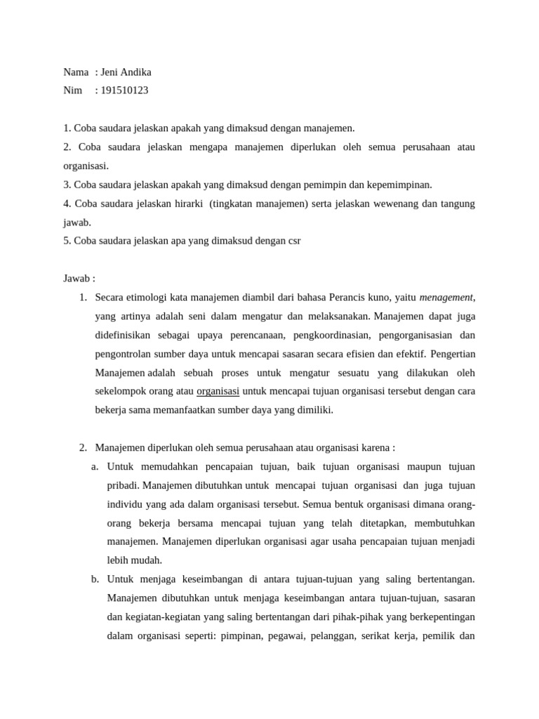 Tugas 8 - Bentuk Organisasi - Jeni Andika | PDF