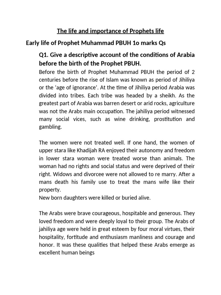The Life and Importance of Prophets Life | PDF | Muhammad | Prophets ...