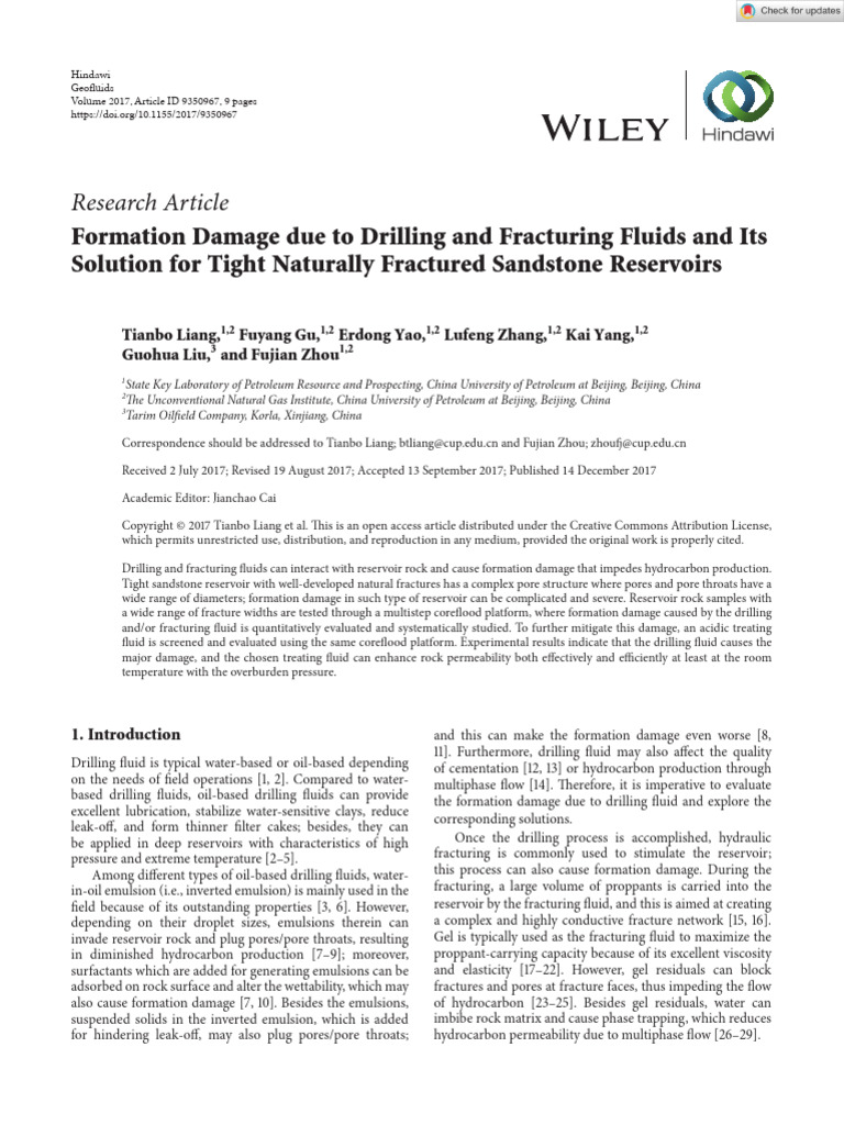 Geofluids - 2017 - Liang - Formation Damage Due To Drilling and Fracturing Fluids and Its ...