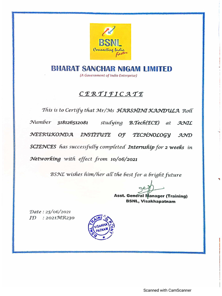 318126512081-bsnl Internship | PDF