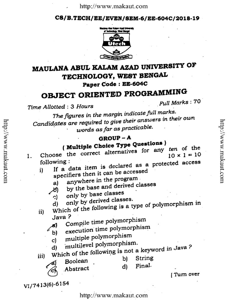 Btech Ee 604c Object Oriented Programming 2019 | PDF