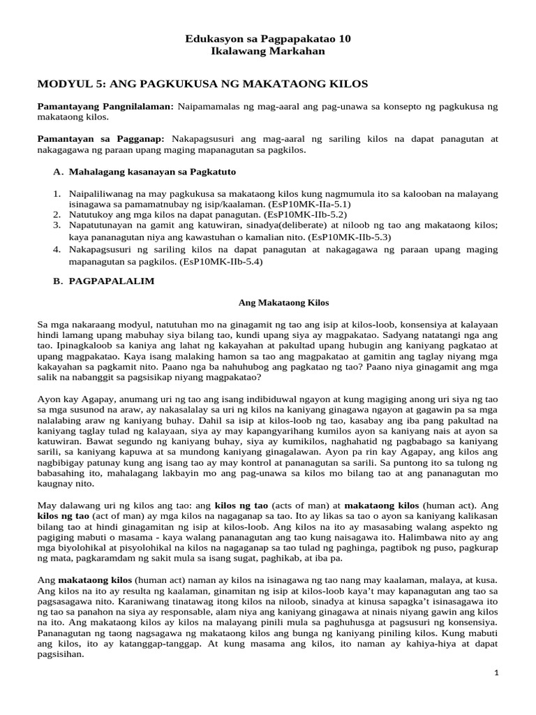 EsP10 Quarter 2 Learners Manual | PDF