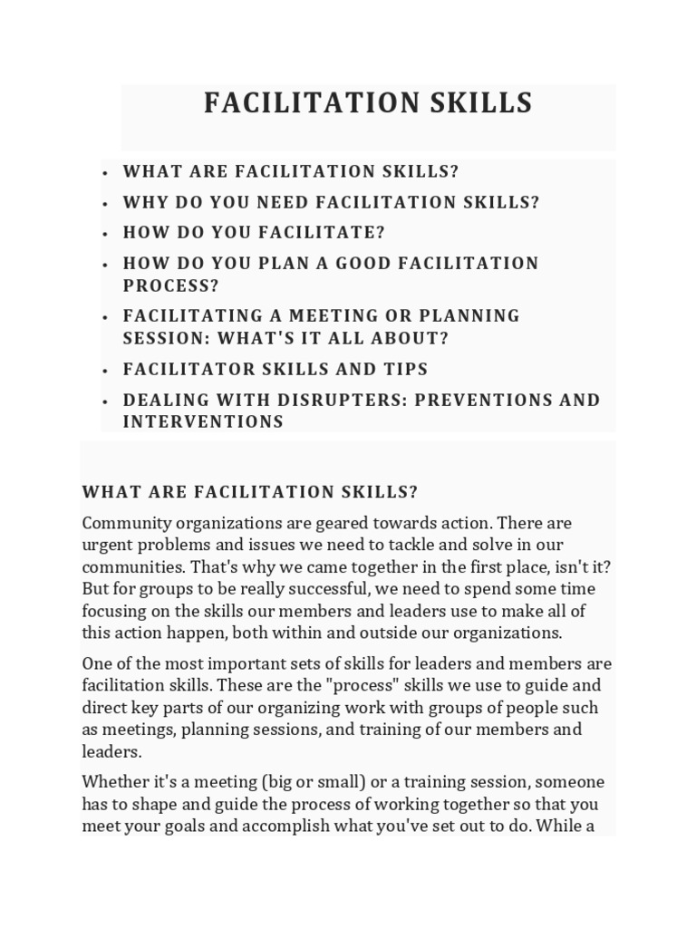 Handout Community Toolbox Facilitation Skills | PDF | Facilitator ...