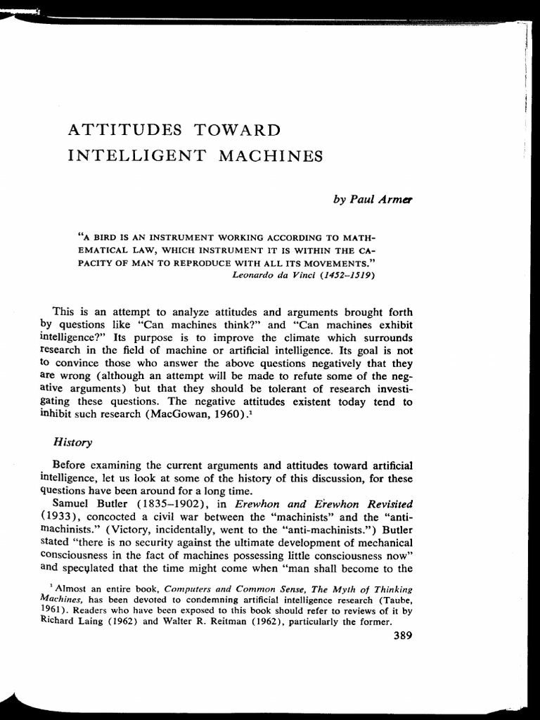 Armer - Attitudes Towards Intelligence Machines | PDF | Intelligence (AI) & Semantics ...