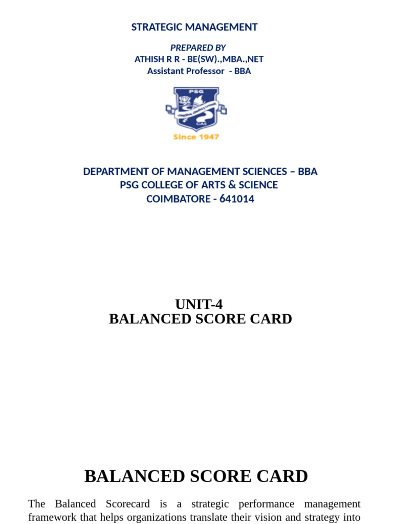 Balanced Score Card | PDF | Performance Indicator | Strategic Management