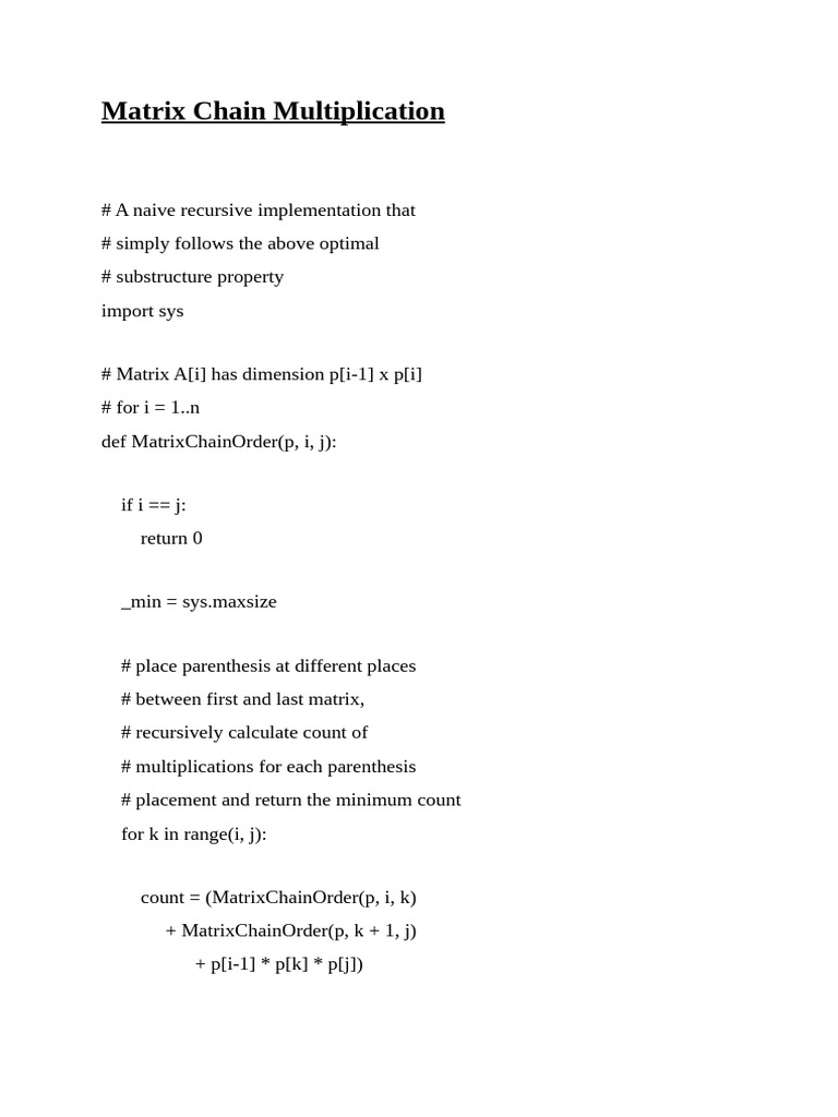 Matrix Chain Multiplication and Travelling Salesman Problem in Python ...