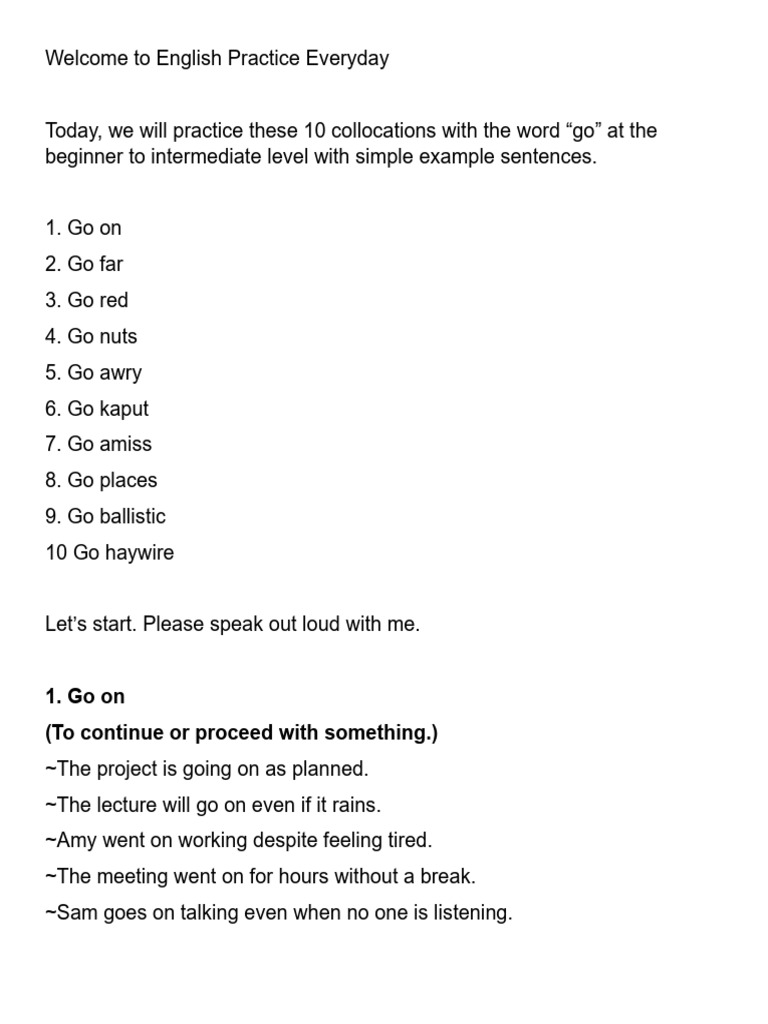 Collocations Practice - Go | PDF