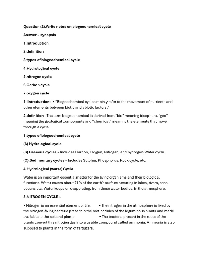 Unit-1 EVS .Biogeochemical Cycle Notes | PDF | Nature | Physical Geography