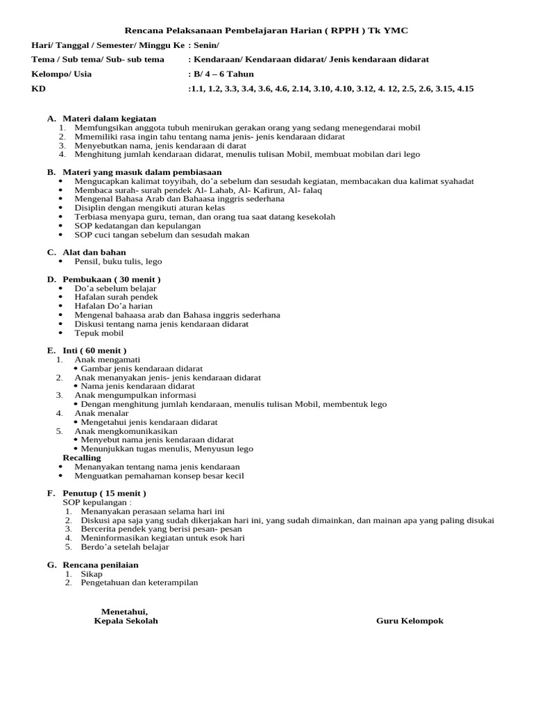 Rencana Pelaksanaan Pembelajaran Harian | PDF