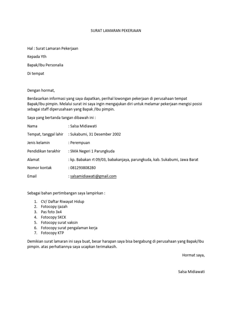 CV Salsa Midiawati | PDF