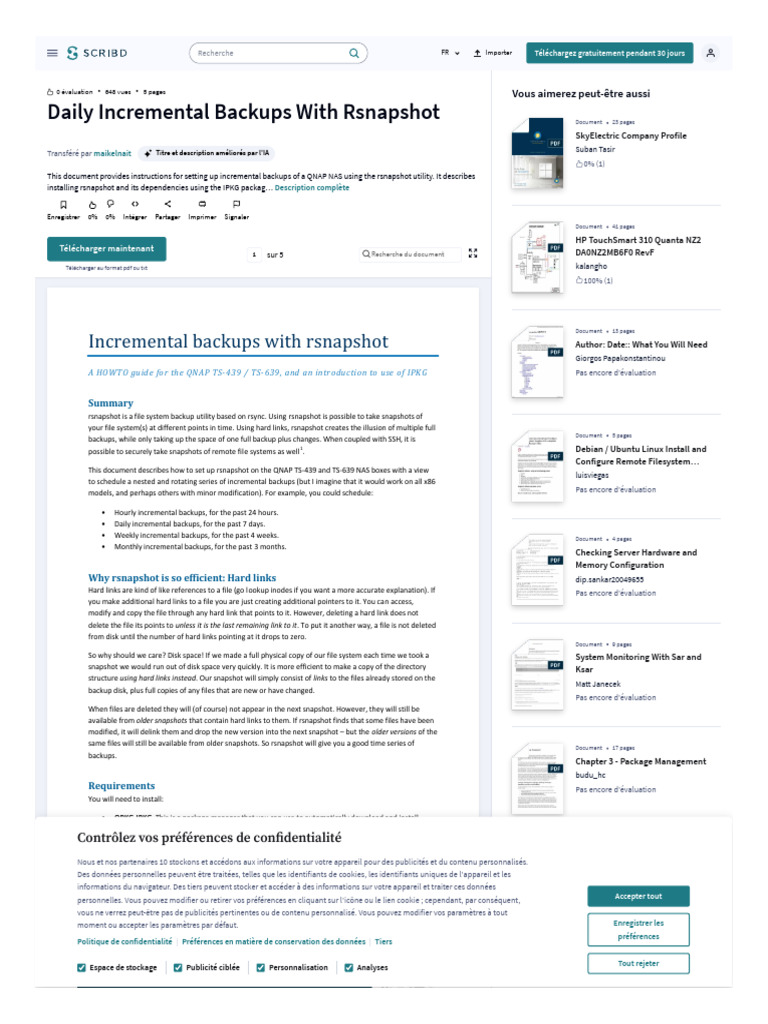 FR Scribd Com Document 51255901 Daily Incremental Backups With Rsnapshot | PDF | Computer File ...