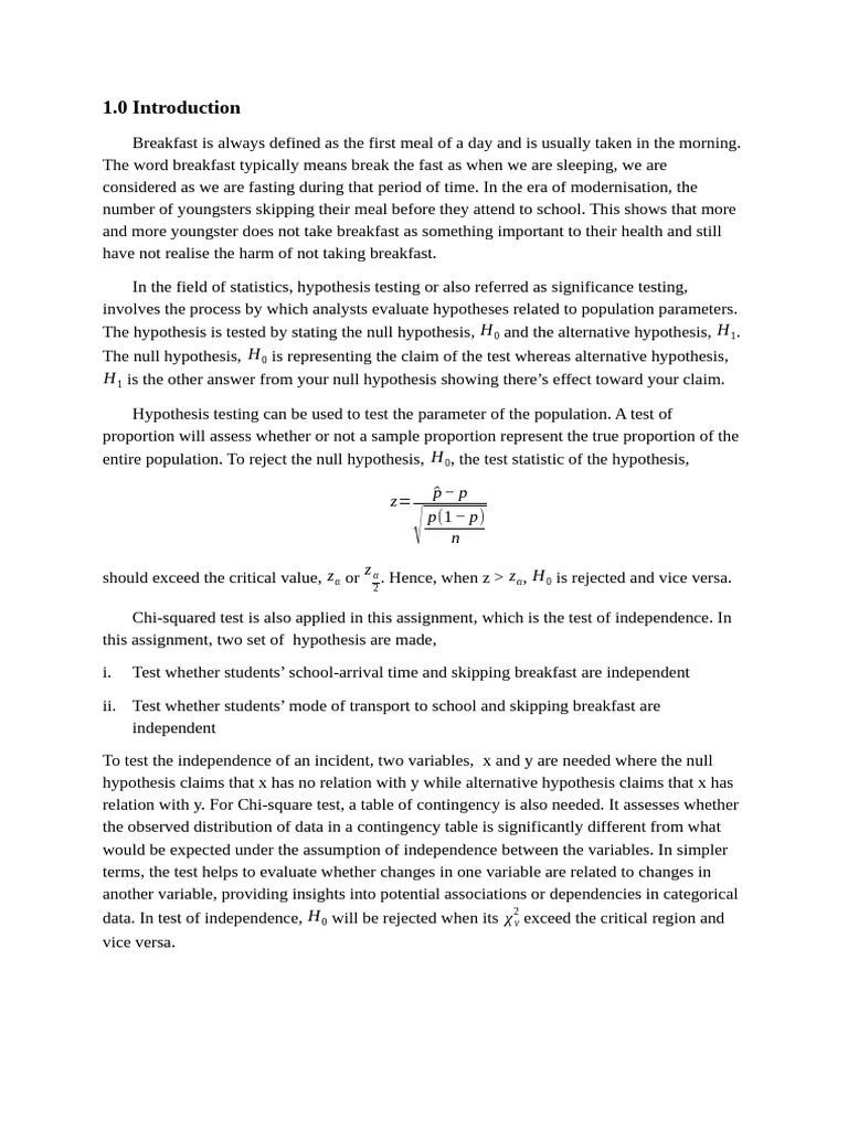 1.0 Introduction | PDF | Hypothesis | Null Hypothesis