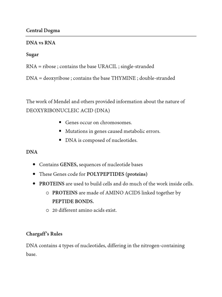 Bio Notes Central Dogma | PDF | Dna | Translation (Biology)