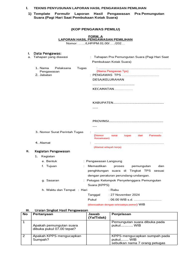 Form A PTPS Pengawasan Saat Pagi Pembukaan Kotak Suara.. | PDF