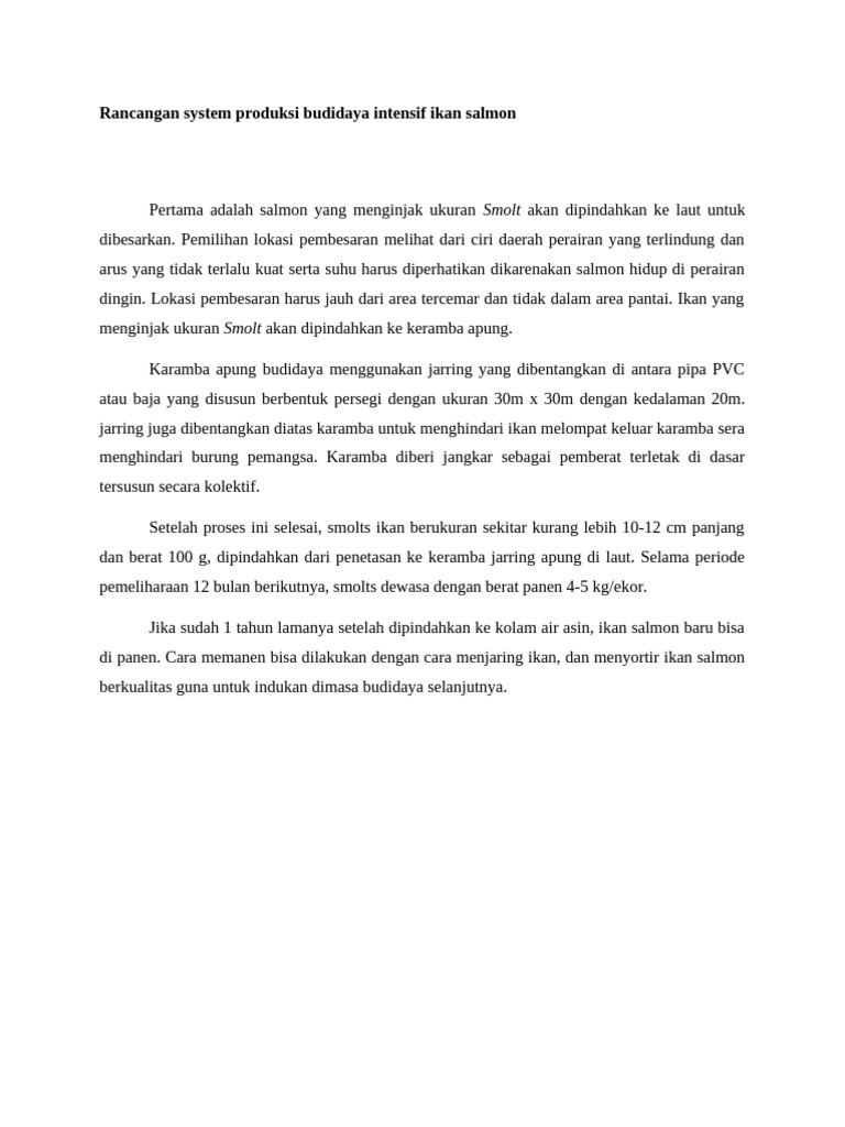 Rancangan System Produksi Budidaya Intensif Ikan Salmon | PDF | Griya ...
