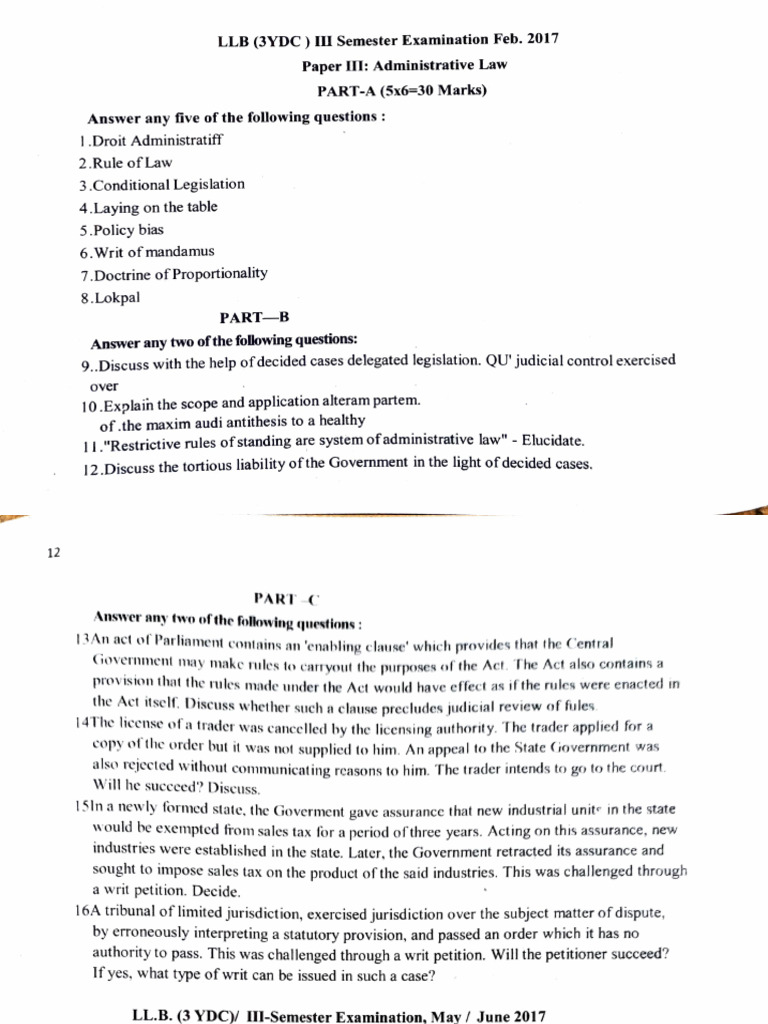 Admin Law 3rdsem Q Papers | PDF | Administrative Law | Jurisdiction