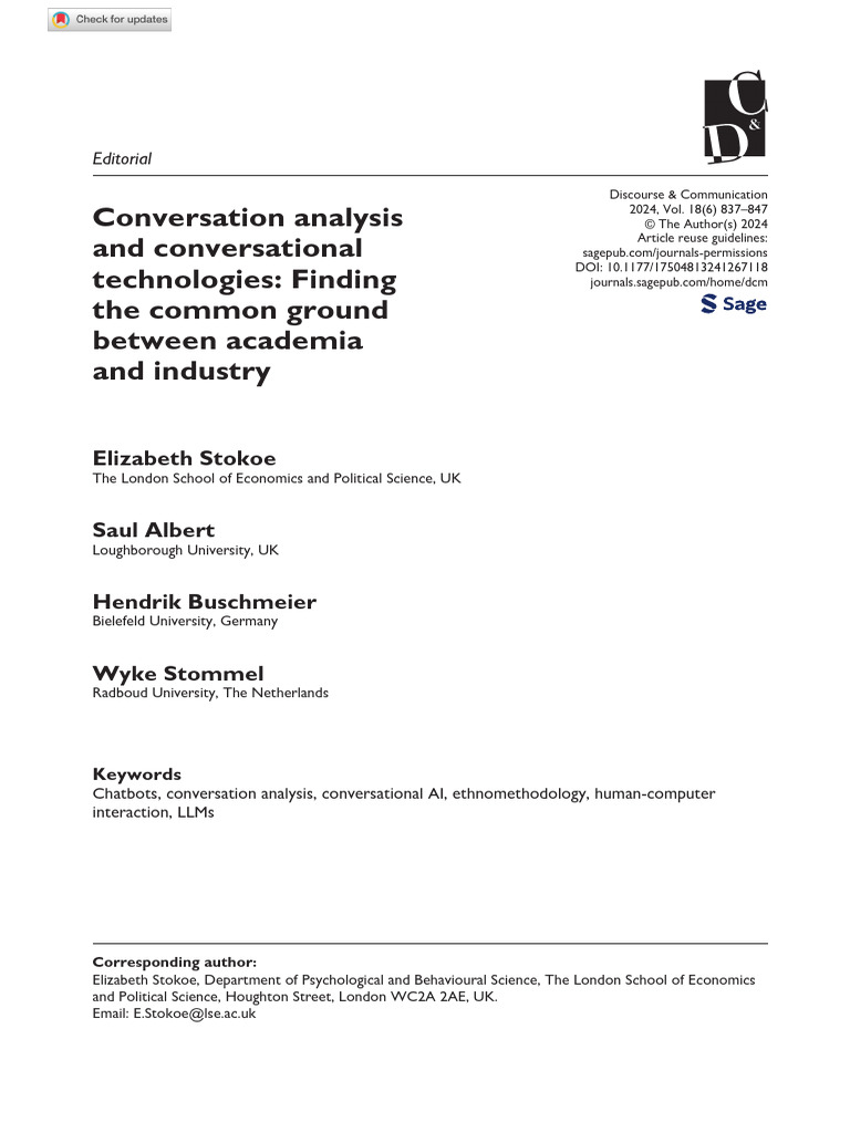 Stokoe Et Al 2024 Conversation Analysis and Conversational Technologies ...