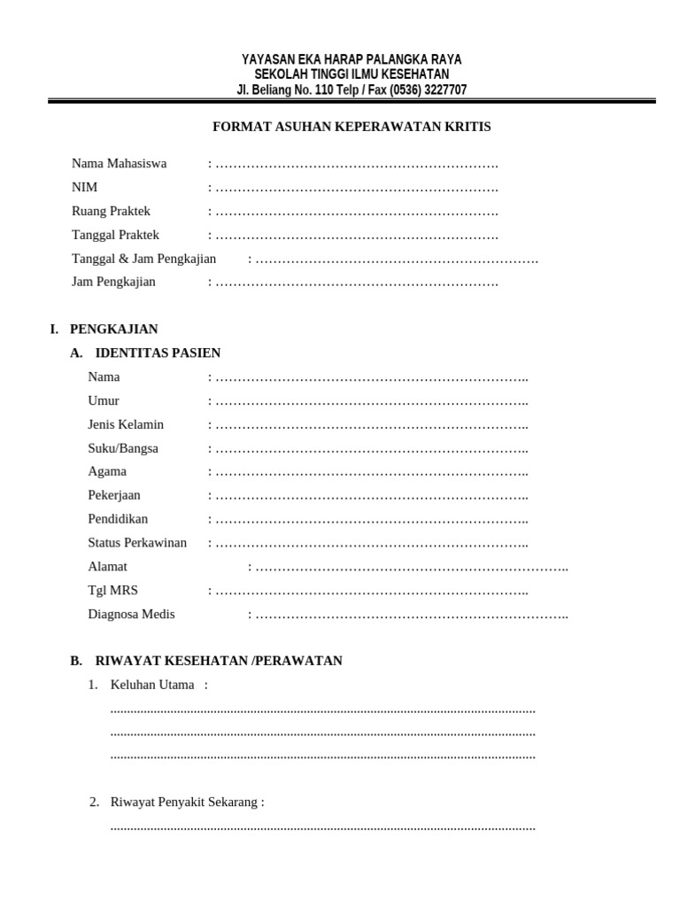 Format Askep Kritis | PDF