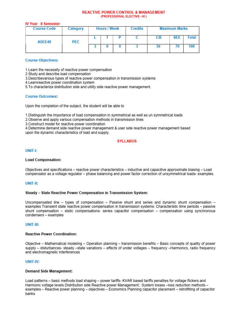 Reactive Power Control Management Pdf Ac Power Electric Power