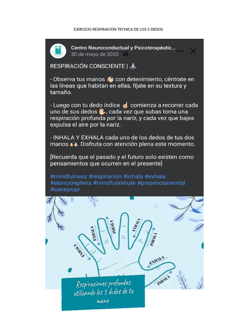Ejercicio Respiracion Tecnica de Los 5 Dedos | PDF