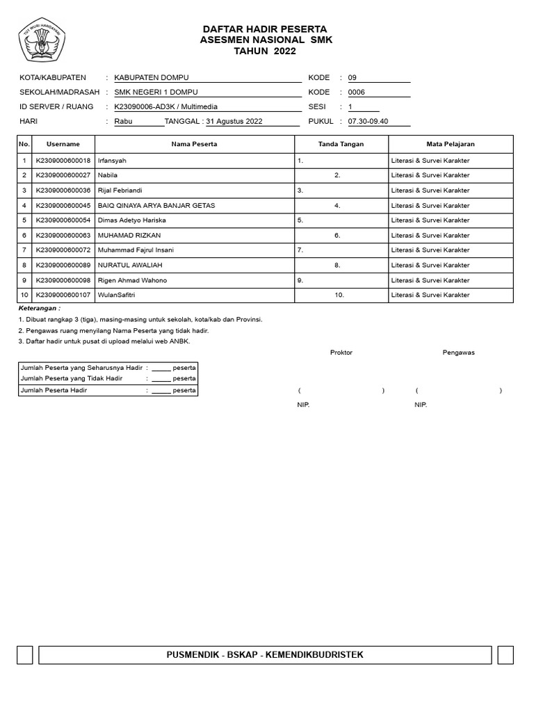 Absen Asesmen Nasional Literasi | PDF