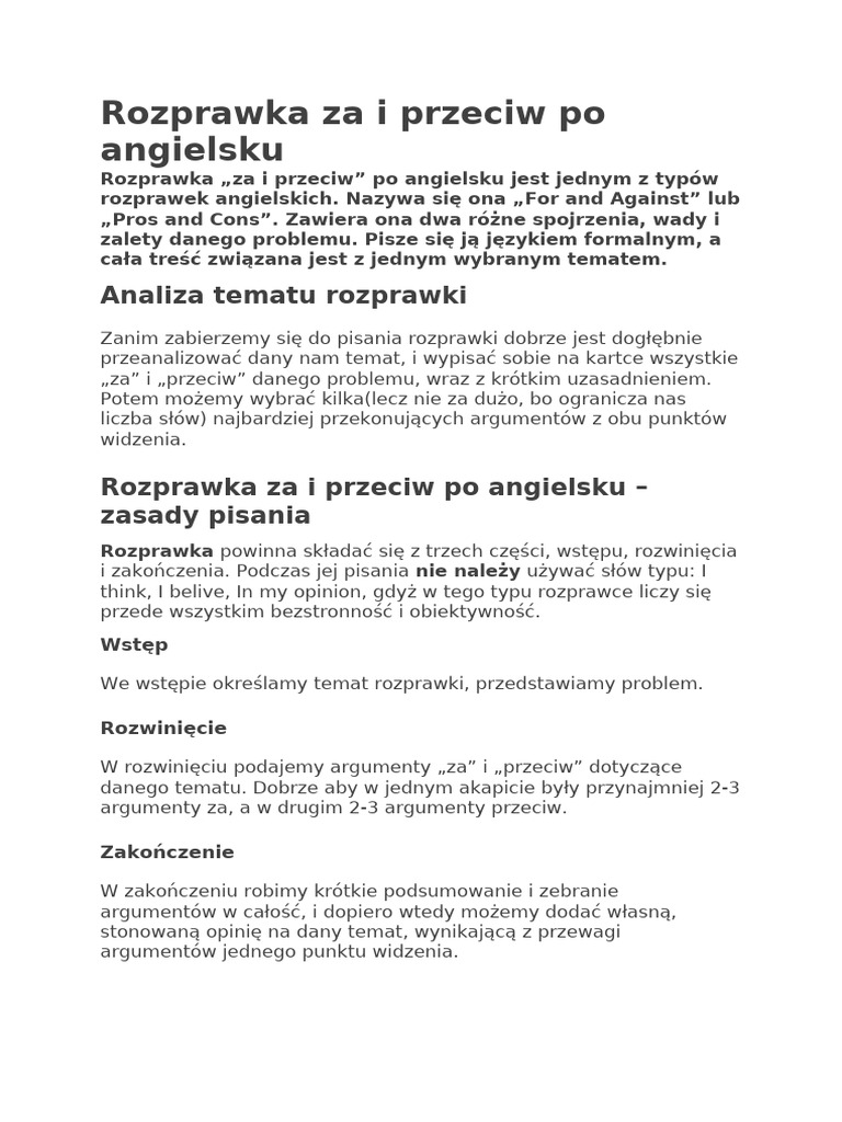 2.rozprawka Za I Przeciw Po Angielsku | PDF | Meat | Adolescence