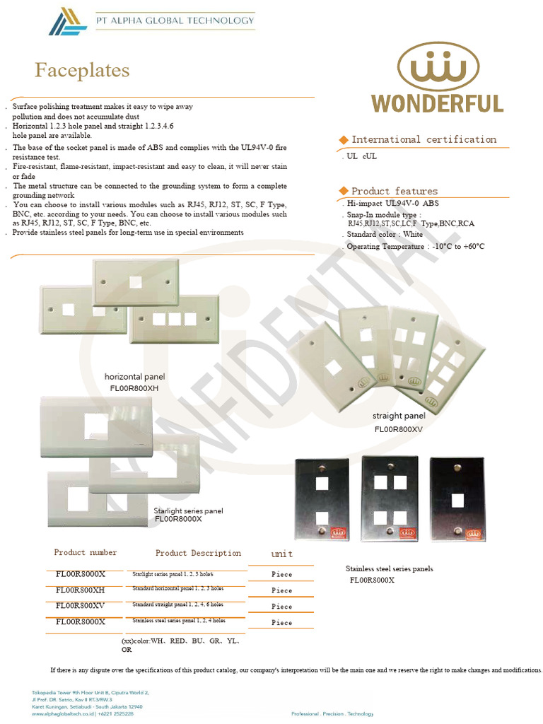 FACEPLATE SPEC SHEET | PDF | Materials | Building Engineering