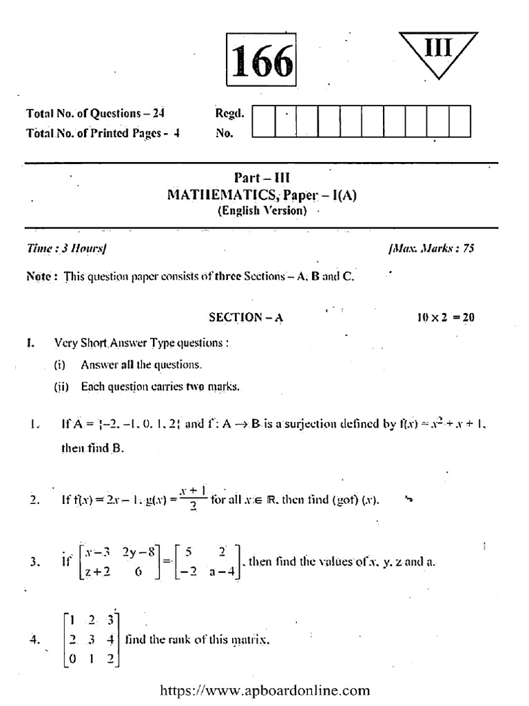 AP Inter 1 Year Mathematics English Version p1 166 2019 | PDF