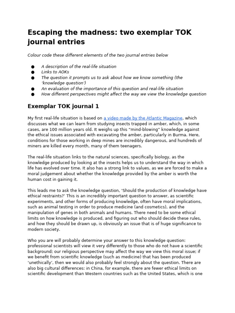 1.5 Escaping The Madness (TOK Journal Entry Exemplars) | PDF ...