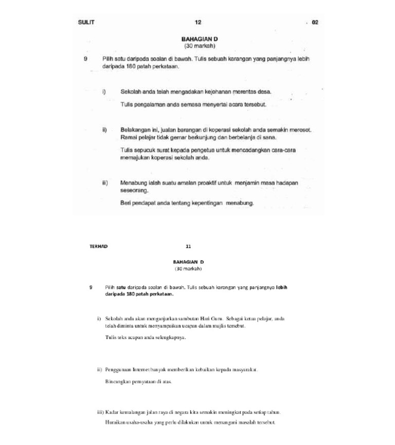 Soalan Karangan BM Pt3 (p1) | PDF