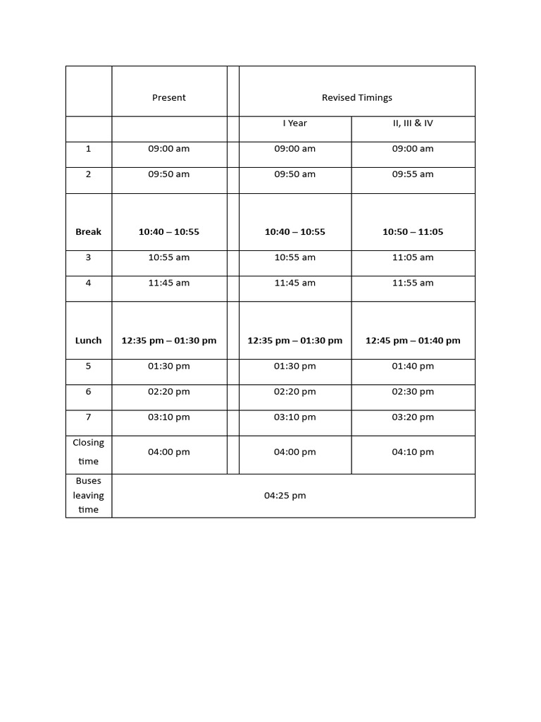 Revised Timings | PDF