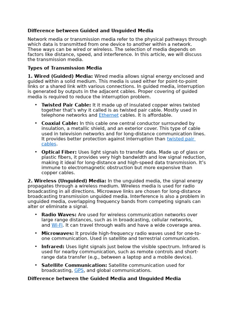 Difference Between Guided and Unguided Media | PDF | Transmission ... Difference Between Guided and Unguided Media | PDF | Transmission ...