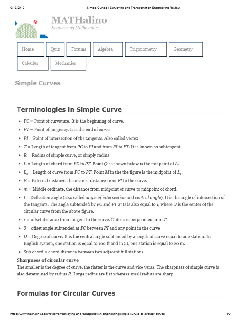 Simple Curves - Surveying and Transportation Engineering Review | PDF ...