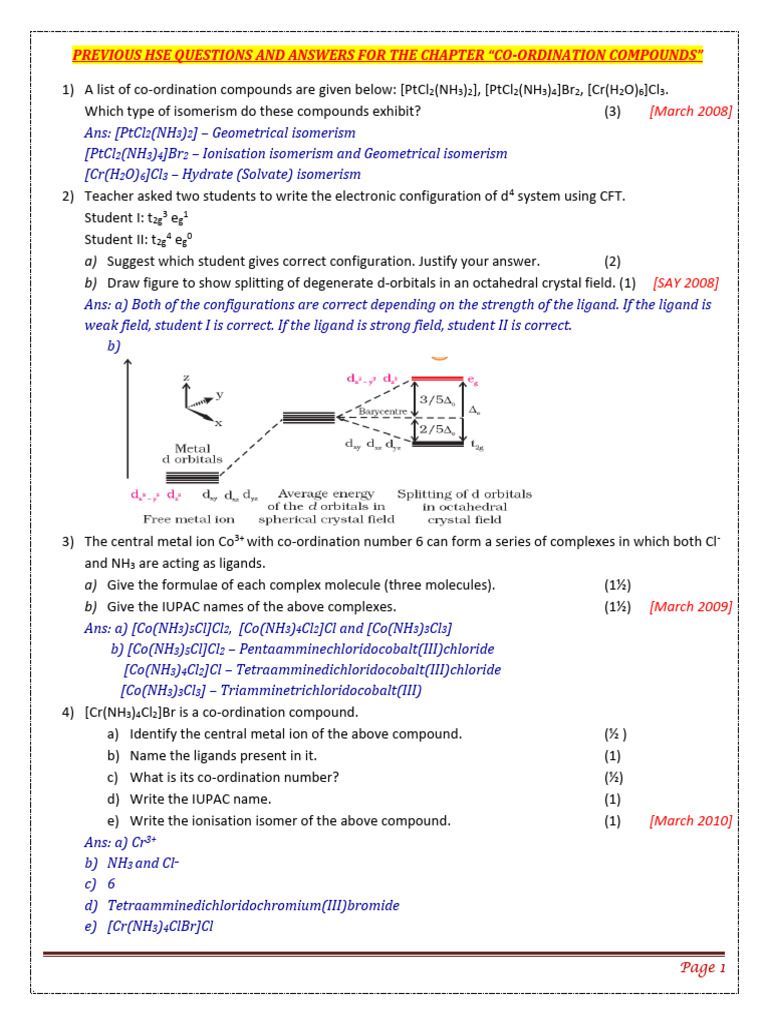 Co-Ordination Compouds Pyq Solutions | PDF | Coordination Complex | Ligand