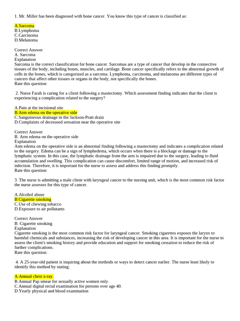 Cancer and Oncology Questions and Answers | PDF | Cancer | Chemotherapy