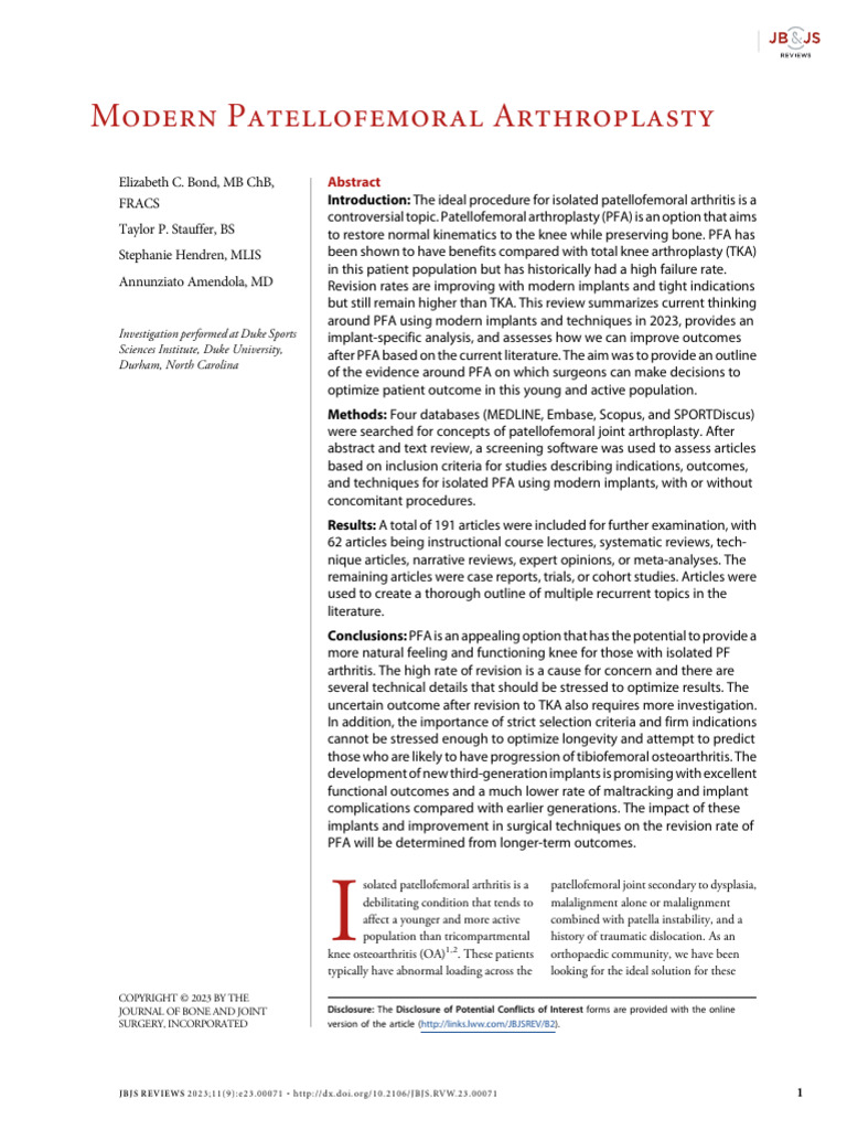 Modern Patellofemoral Arthroplasty | PDF | Osteoarthritis | Knee